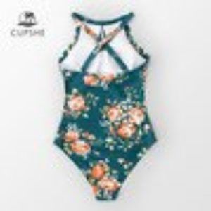 Cupshe | Swim | Cupshe Green Floral Scalloped Pc Cutout Swimsuit | Poshmark